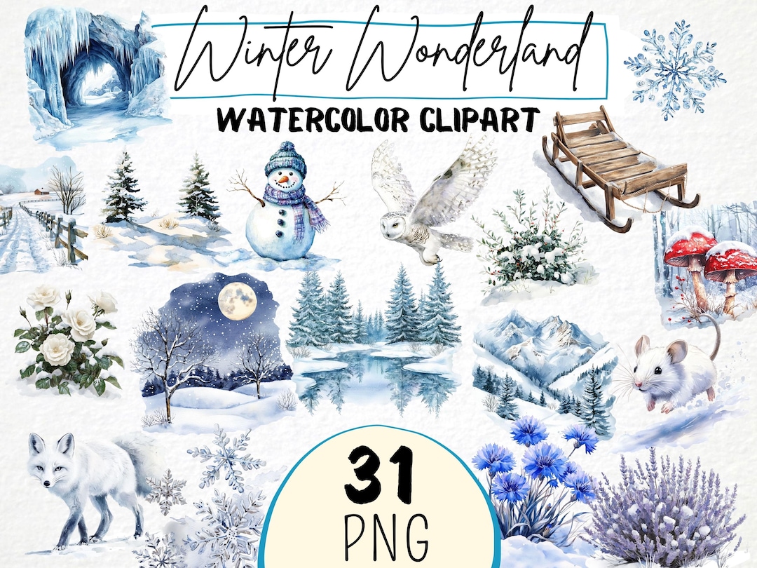 Watercolor Winter Wonderland Clipart 31 Png, Cold Snowy Landscape, Pine ...