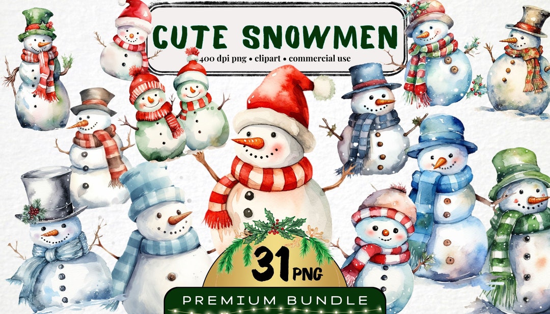Watercolor Cute Snowman Clipart, Set of 31, Watercolor Snowman Png ...