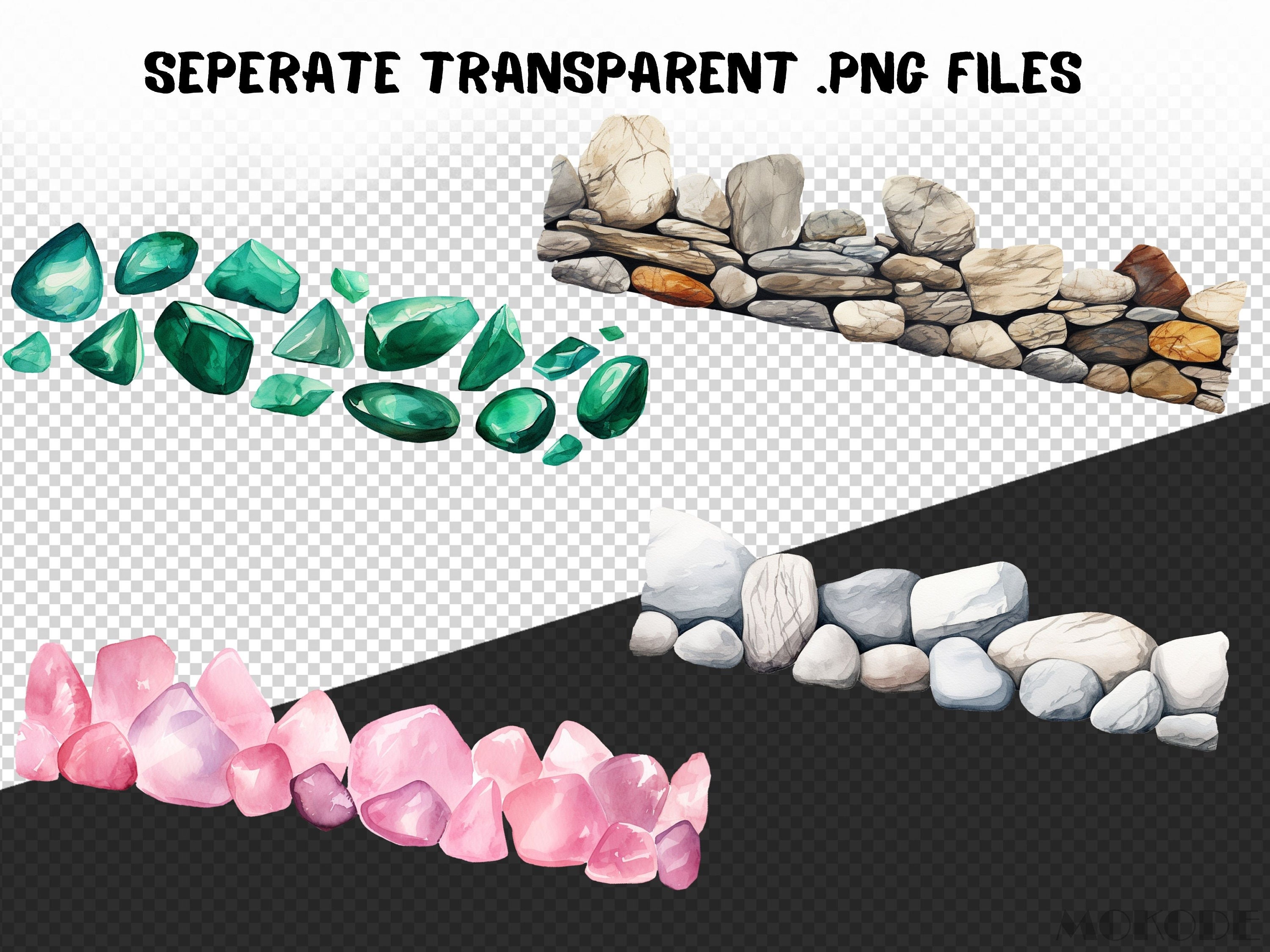 Watercolor Rock Borders - 56 Clipart Bundle, DIY Stone Graphics ...