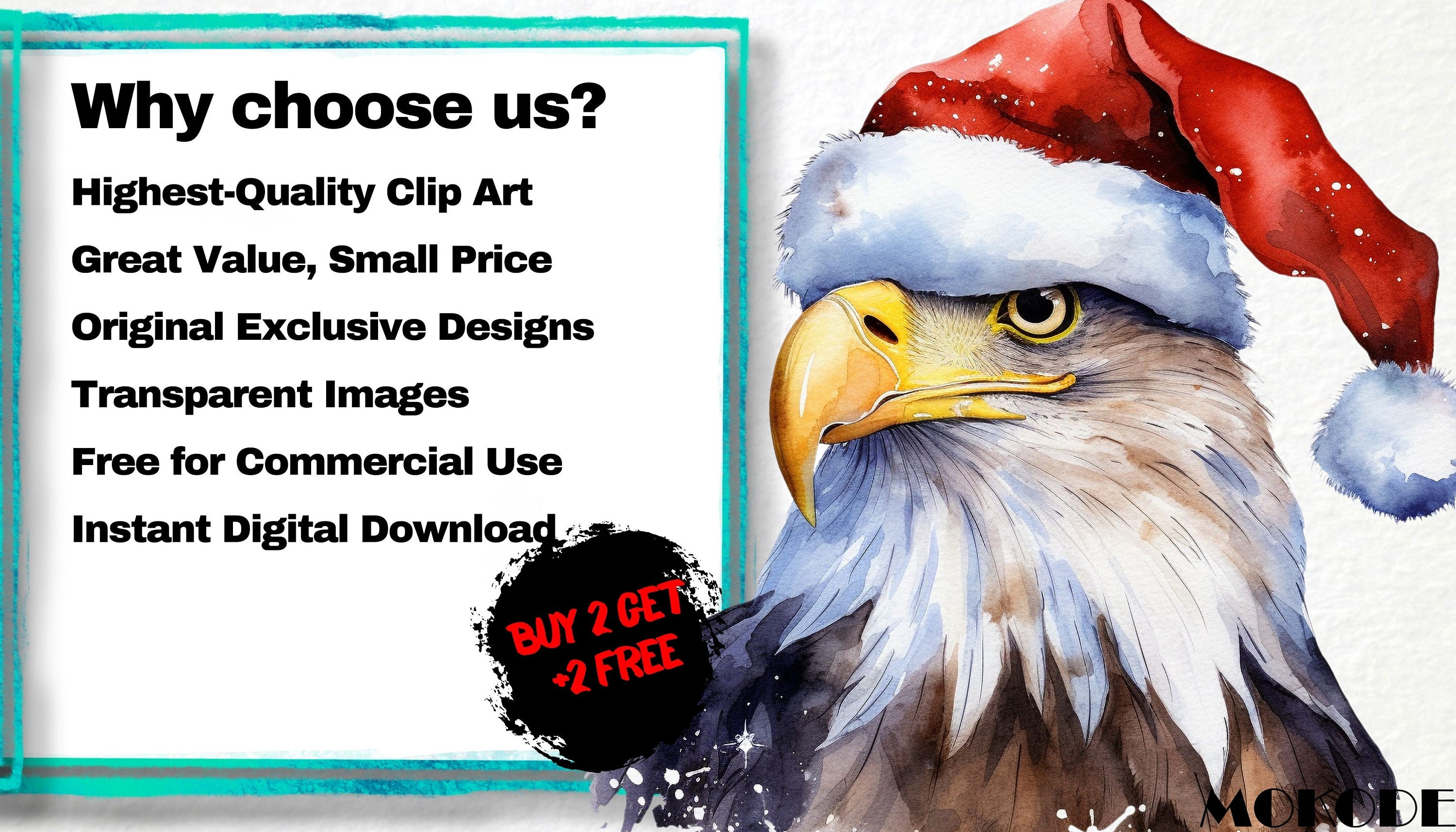 Christmas Eagle Watercolor Clipart, Set of 20, Holiday Bird, Festive ...