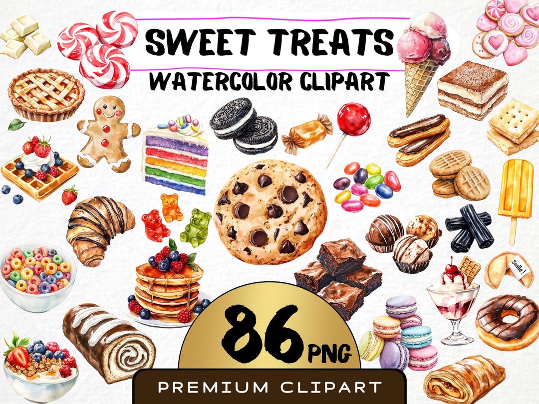 Watercolor Sweet Treats Clipart 86 Png, Cakes & Cookies Illustrations ...