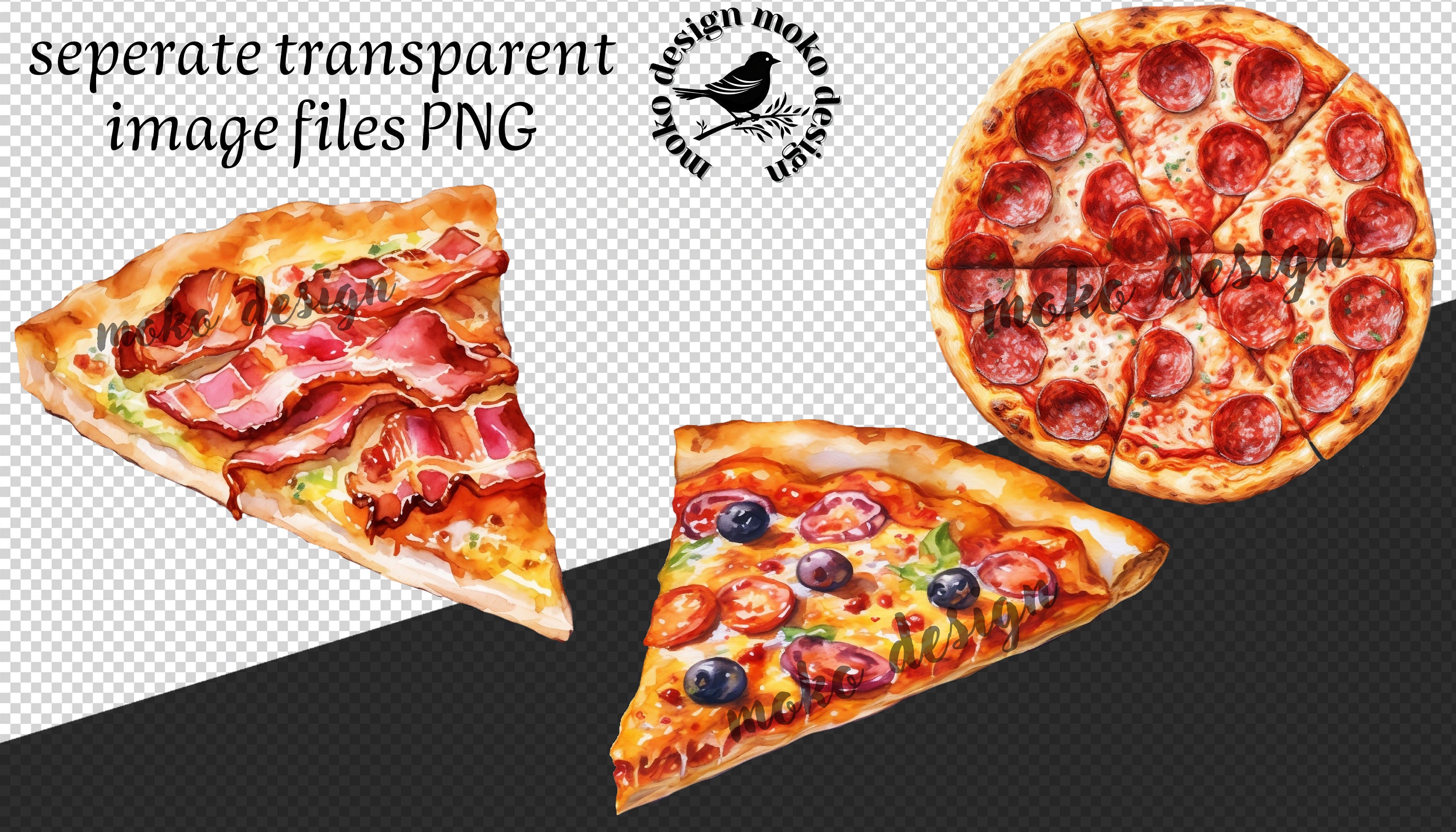 Pizza Clipart Transparent Png Watercolor Digital Instant - Etsy