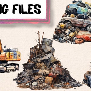 Junkyard Clipart Bundle Scrap Metal Graphics, Set of 45, Excavator Png ...