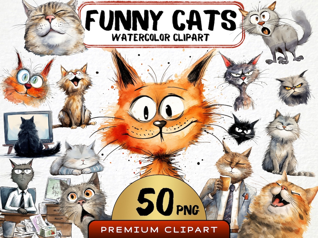 Funny Cat Clipart 50 Png, Cute Caricature Pets, Quirky Kittens ...