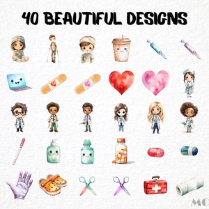 Watercolor Doctor and Nurse Clipart, 40 Png, Medical Clipart ...