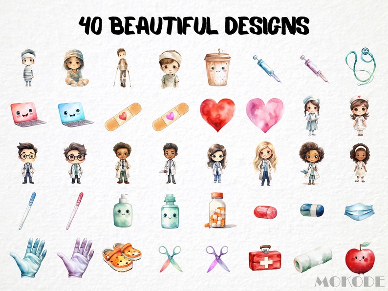 Watercolor Doctor and Nurse Clipart, 40 Png, Medical Clipart ...