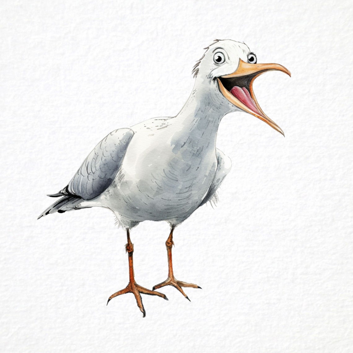 Funny Seagull Watercolor Clipart, Goofy Birds, Silly Gulls (digital ...