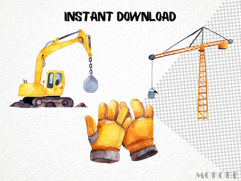 Watercolor Construction Clipart, 33 Png, Construction Vehicle Instant ...