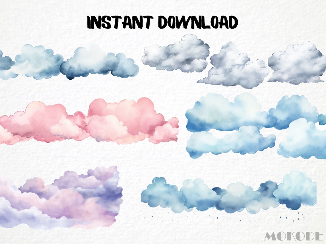Watercolor Cloud Borders Clipart, Sky PNG, Scrapbooking (digital ...