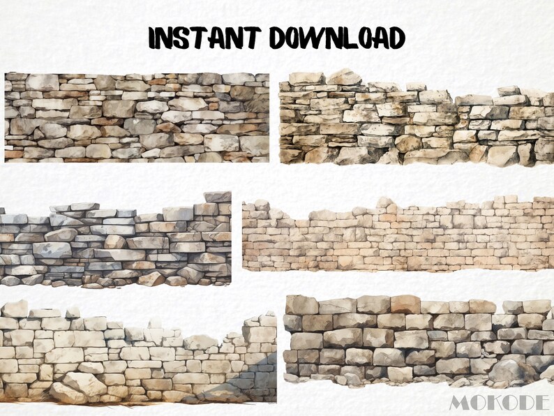 Watercolor Stone Wall Borders Clipart, DIY Graphics (23 PNG) - Etsy
