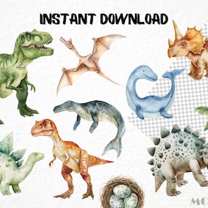 Watercolor Dino Friends Clipart 50 Png, Cute Nursery Dinosaurs ...