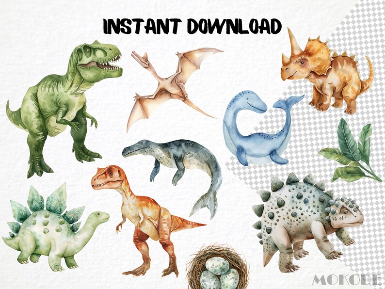 Watercolor Dino Friends Clipart 50 Png, Cute Nursery Dinosaurs ...