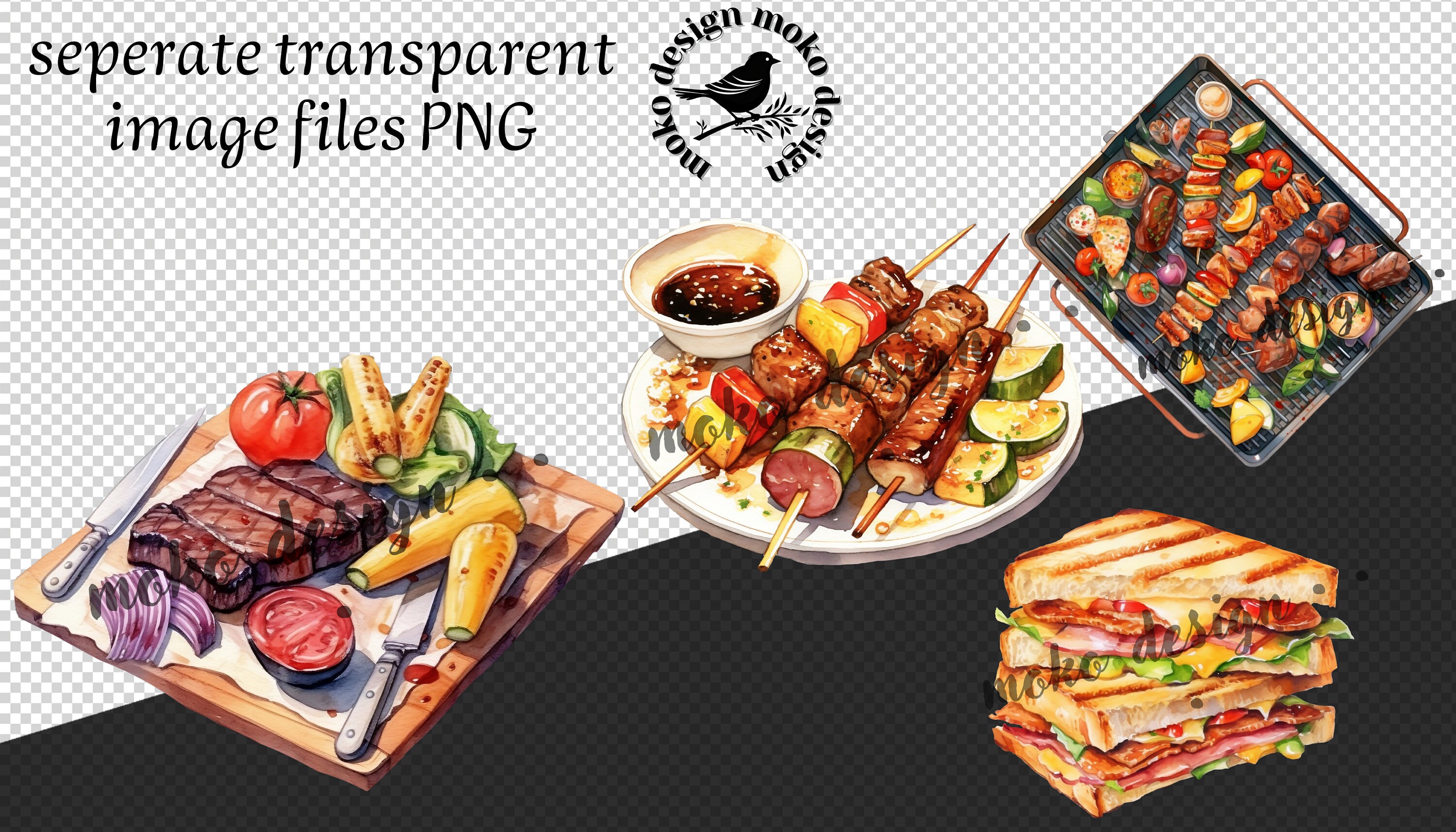 Watercolor Barbecue Clipart Set of 30, Bundle BBQ Png, Grill Food ...