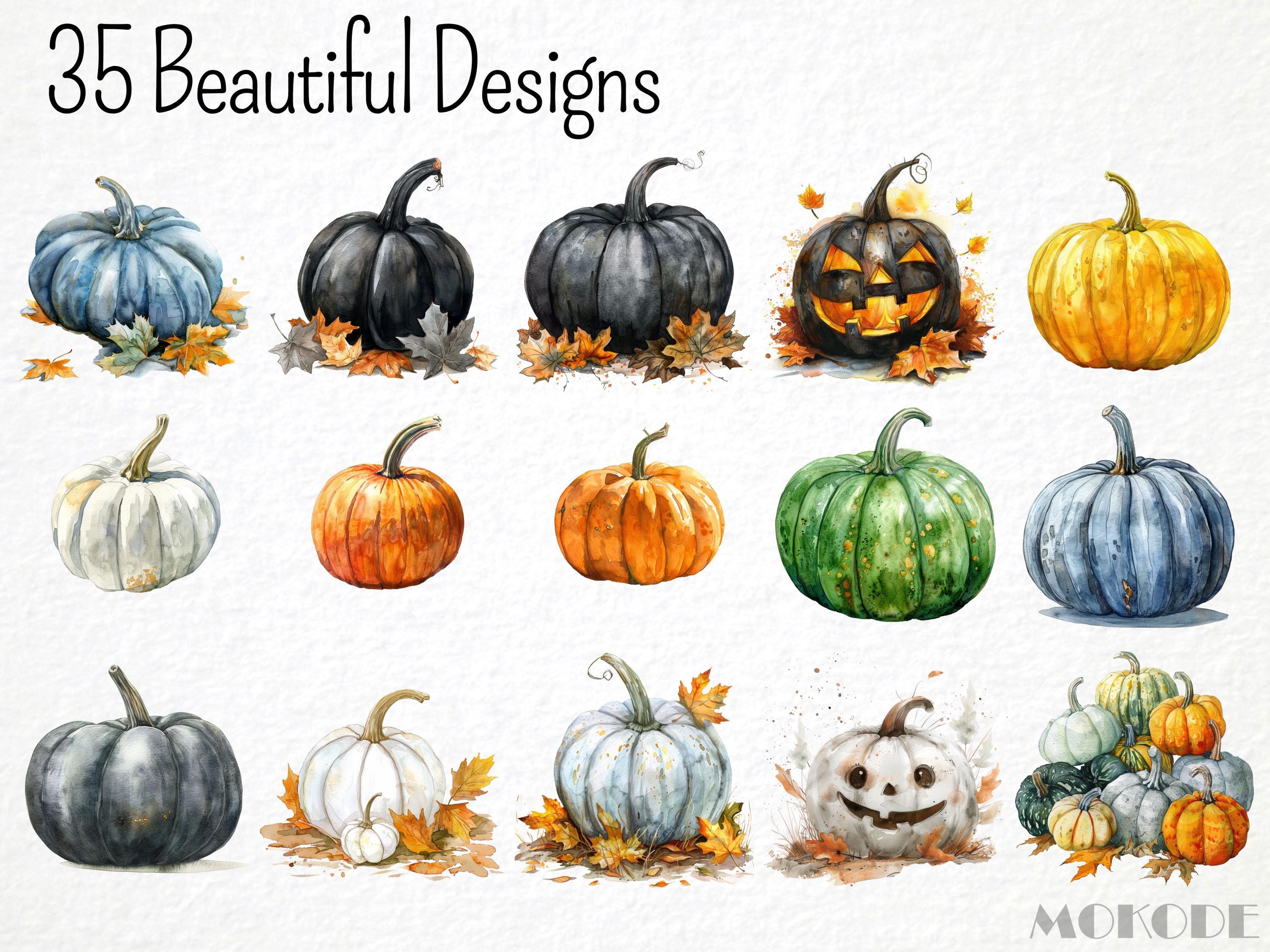 Watercolor Autumn Pumpkin Clipart 35 Png, Halloween Pumpkins Fall Theme ...