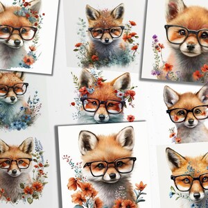 Cute Fox in Glasses Clip Art Funny Animal Design Bundle, Watercolor ...
