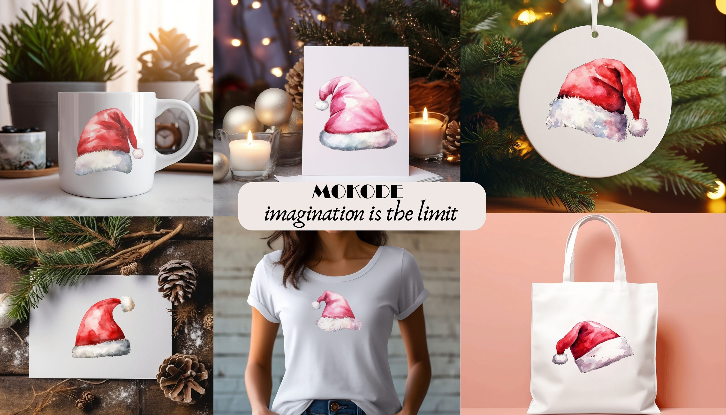 Watercolor Santa Hat Clipart Bundle, Set of 10, Watercolor Christmas ...