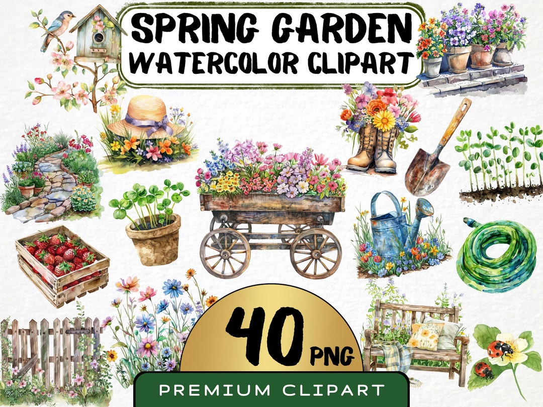 Watercolor Spring Garden Clipart 40 Png, Fresh Spring Floral ...