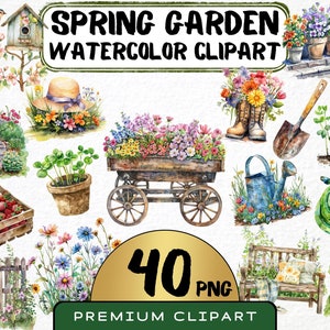 Watercolor Spring Garden Clipart 40 Png, Fresh Spring Floral ...