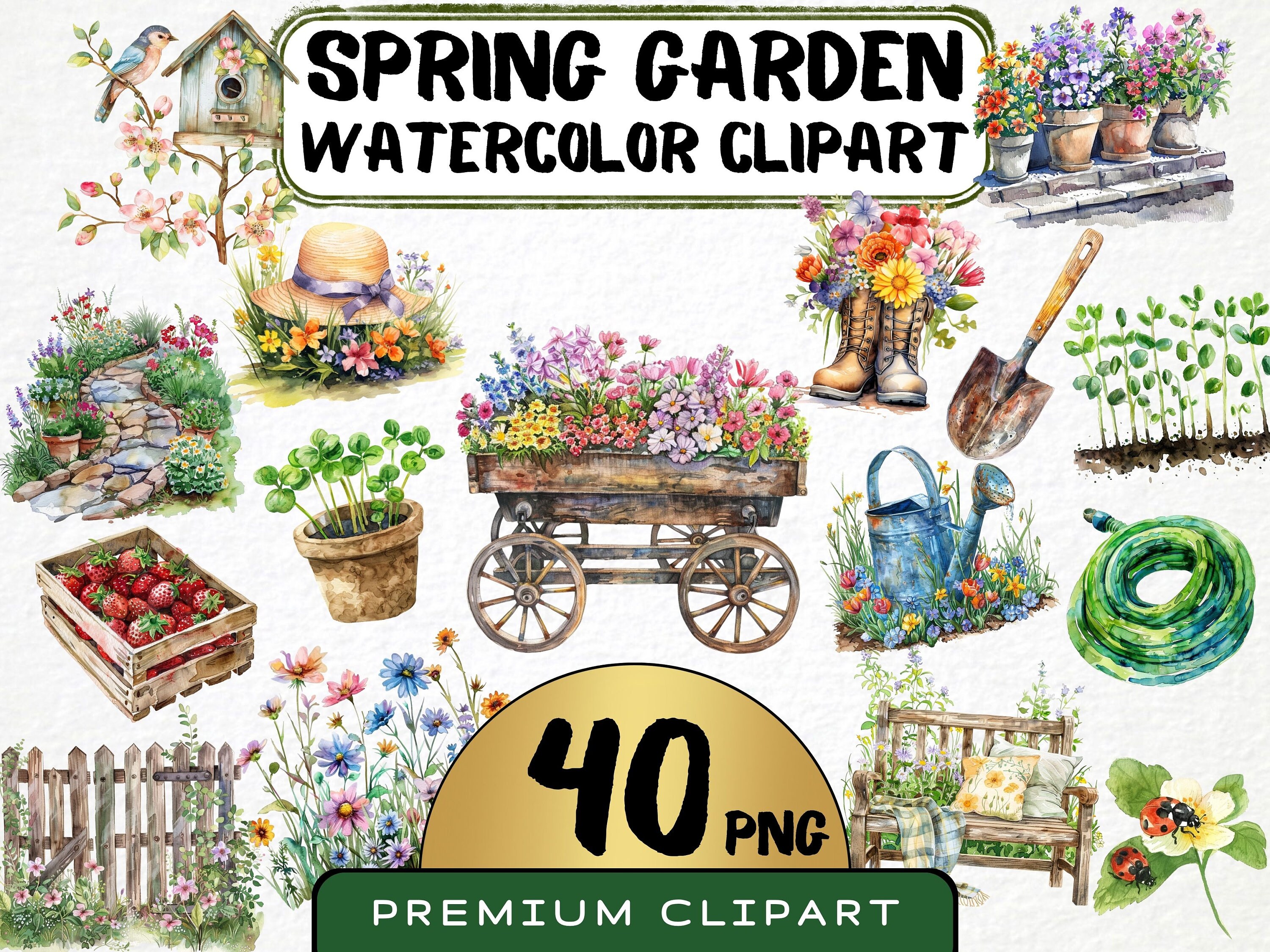 Watercolor Spring Garden Clipart, Floral PNG Set (instant Download) - Etsy