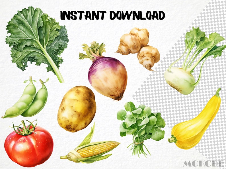 Vegetables Clipart, Set of 101, Watercolor Greens Clip Art, Veggies Png ...