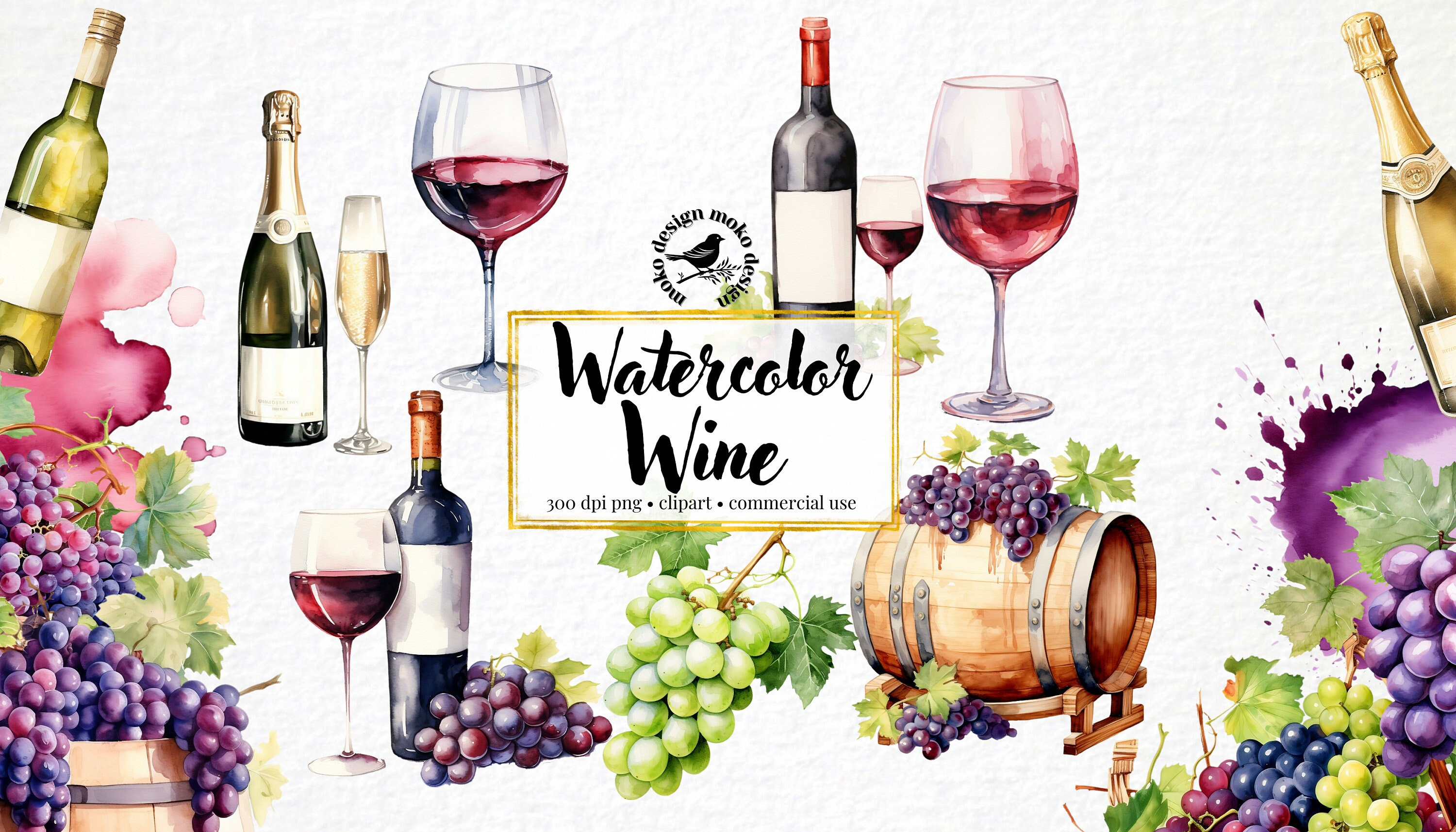 Watercolor Wine Clip Art Digital Png Winery Grapes Red Wine - Etsy