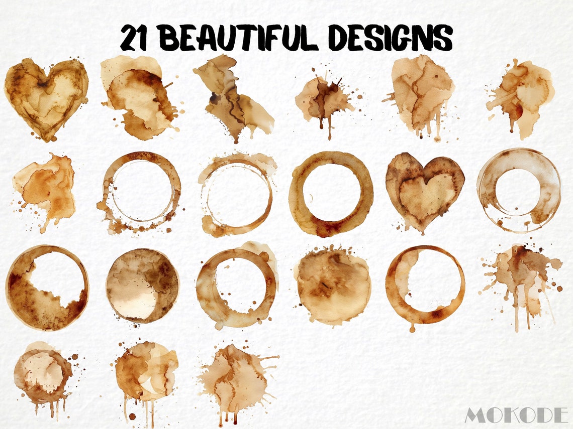 Watercolor Coffee Stains Clipart, Cafe Prints (21 PNG) (digital ...