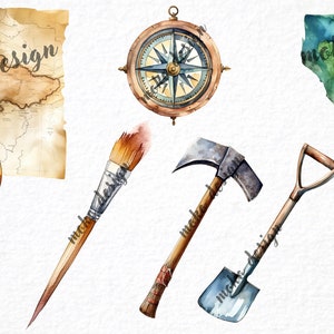 Watercolor Fossils Clip Art Archeology - Paleontology Dinosaur ...