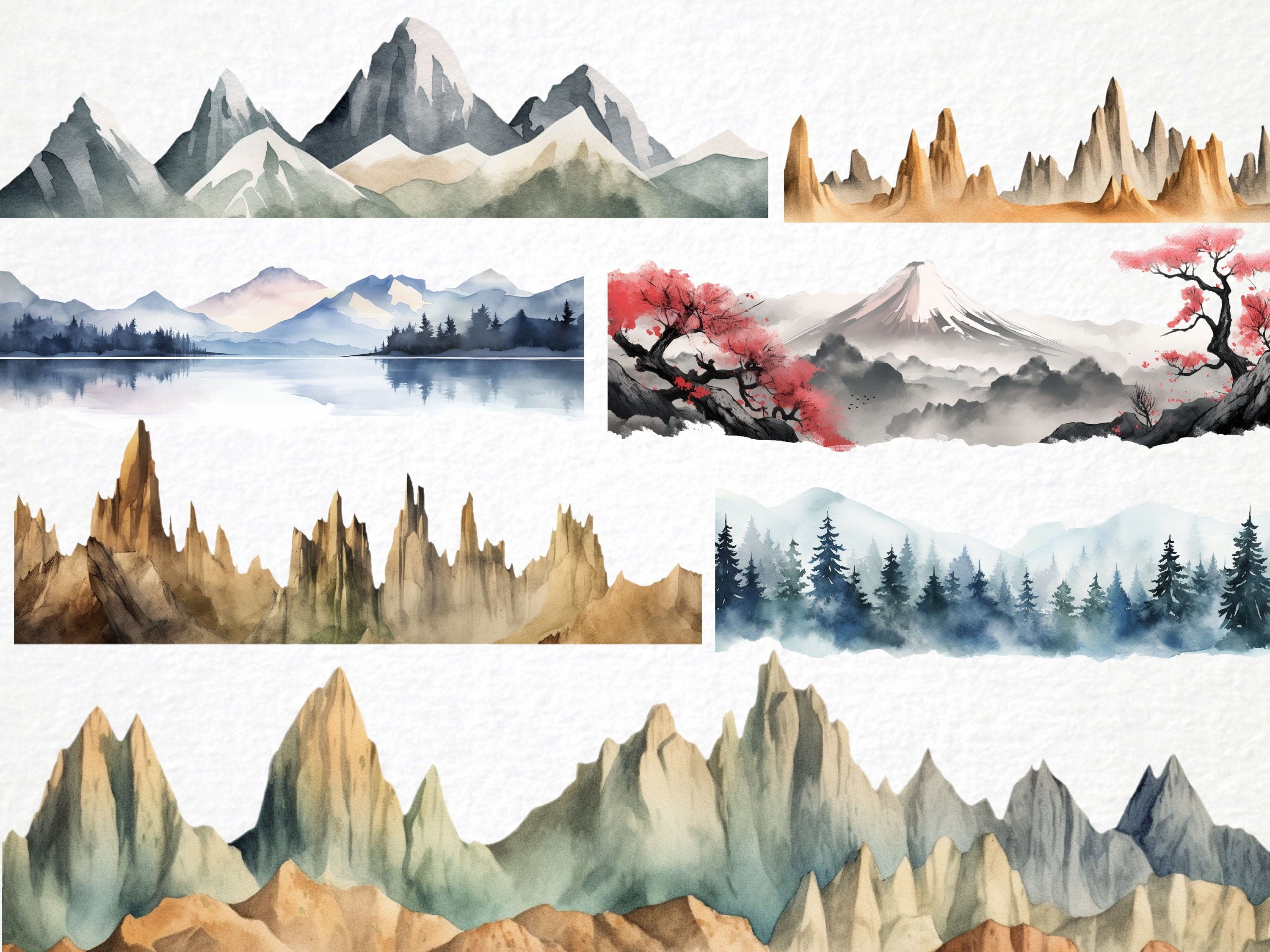 Watercolor Mountain Borders 65 Clipart Bundle DIY Nature - Etsy