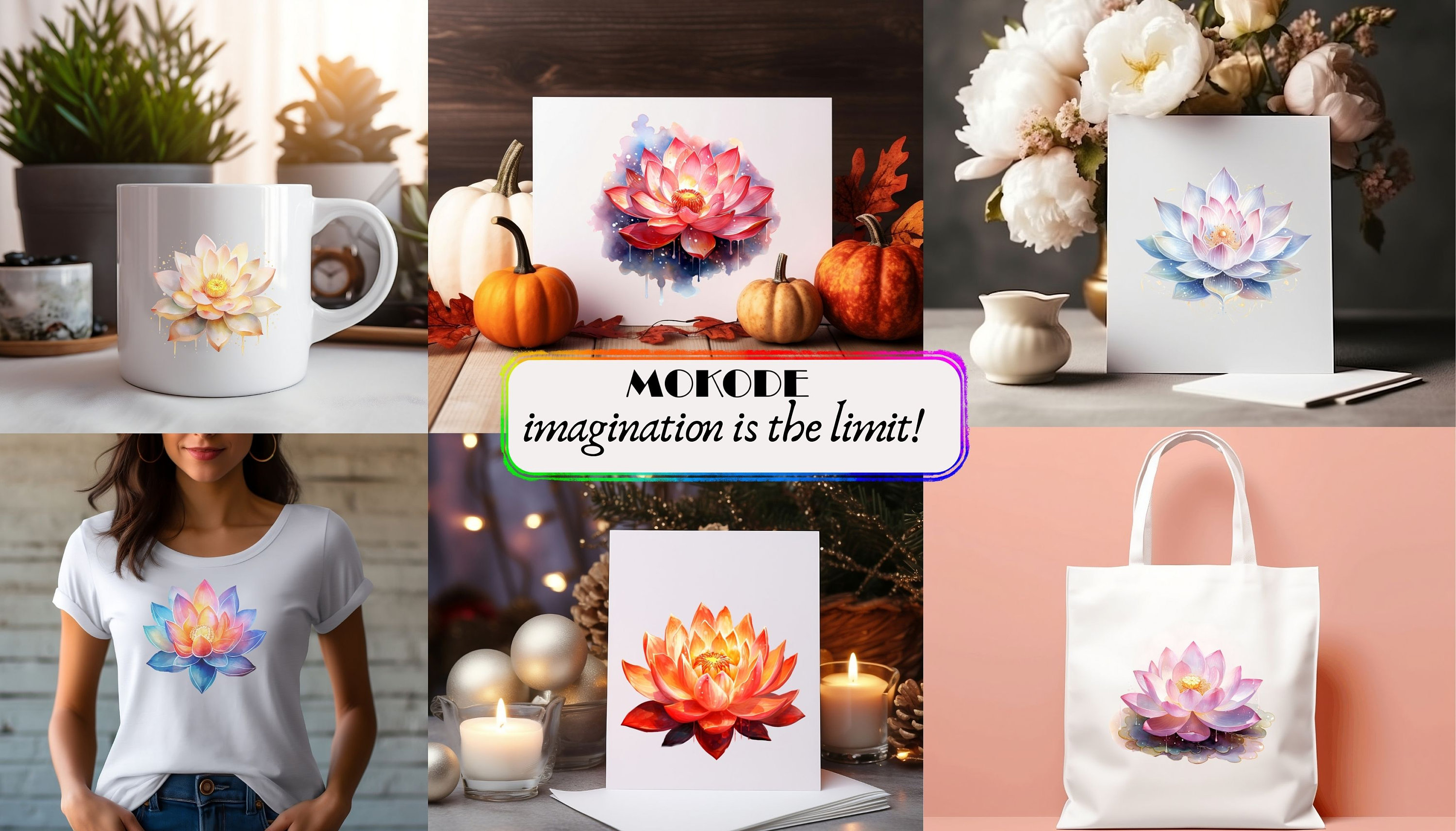 Magical Lotus Flower Clipart Colorful Lotus Graphics Set of - Etsy