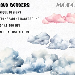 Watercolor Cloud Borders, 27 Png, Cloudy Clipart, DIY Nature Graphics ...