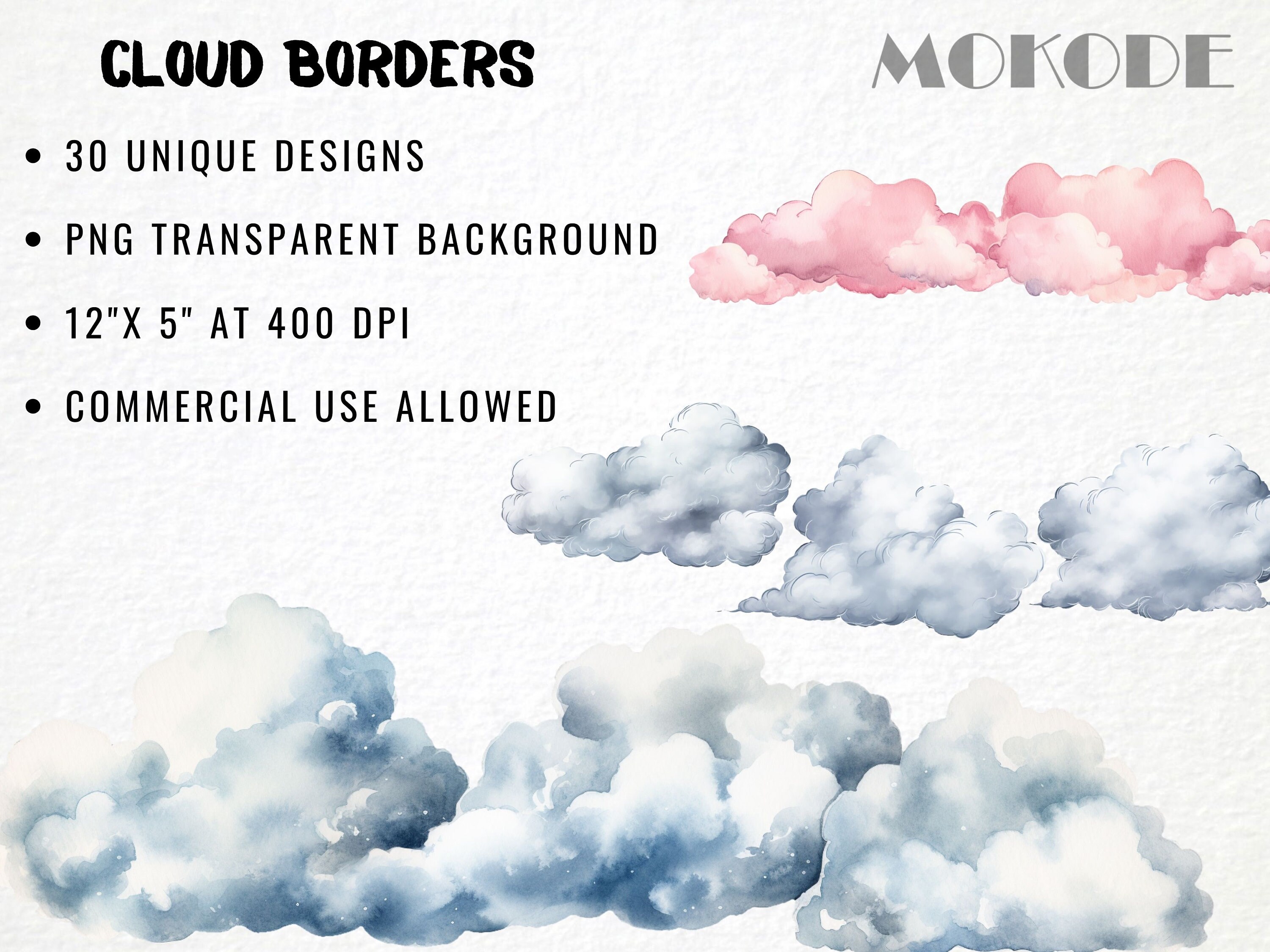 Watercolor Cloud Borders Clipart, Sky PNG, Scrapbooking (digital ...