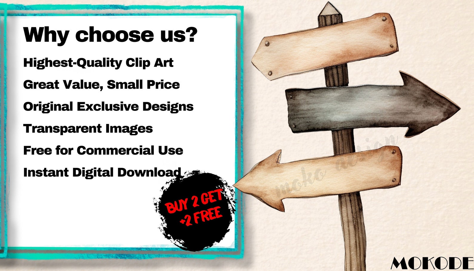 Wooden Sign Watercolor Clipart Wood Sign Illustration, Set of 40 ...