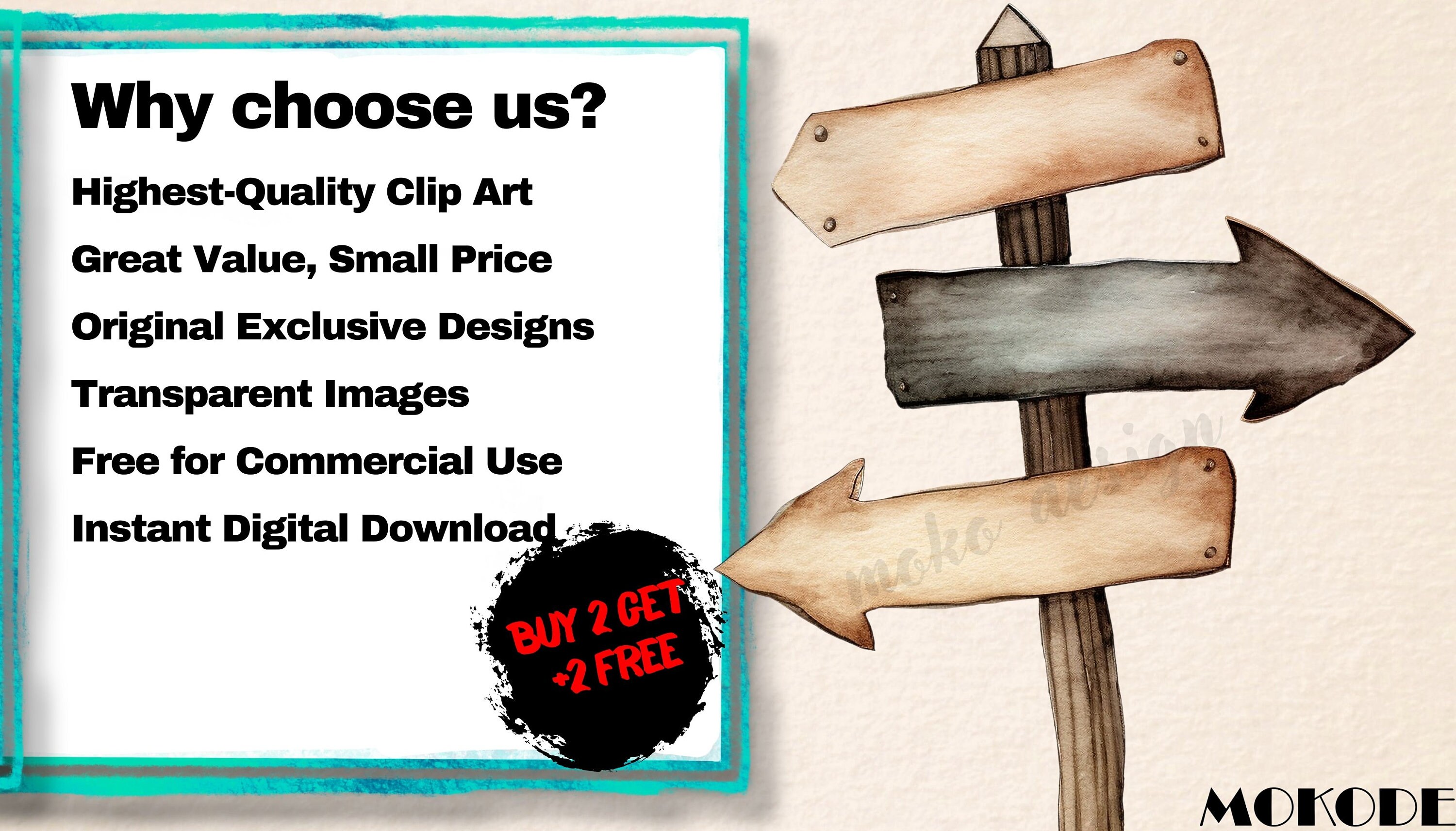 Wooden Sign Watercolor Clipart Wood Sign Illustration Set of - Etsy