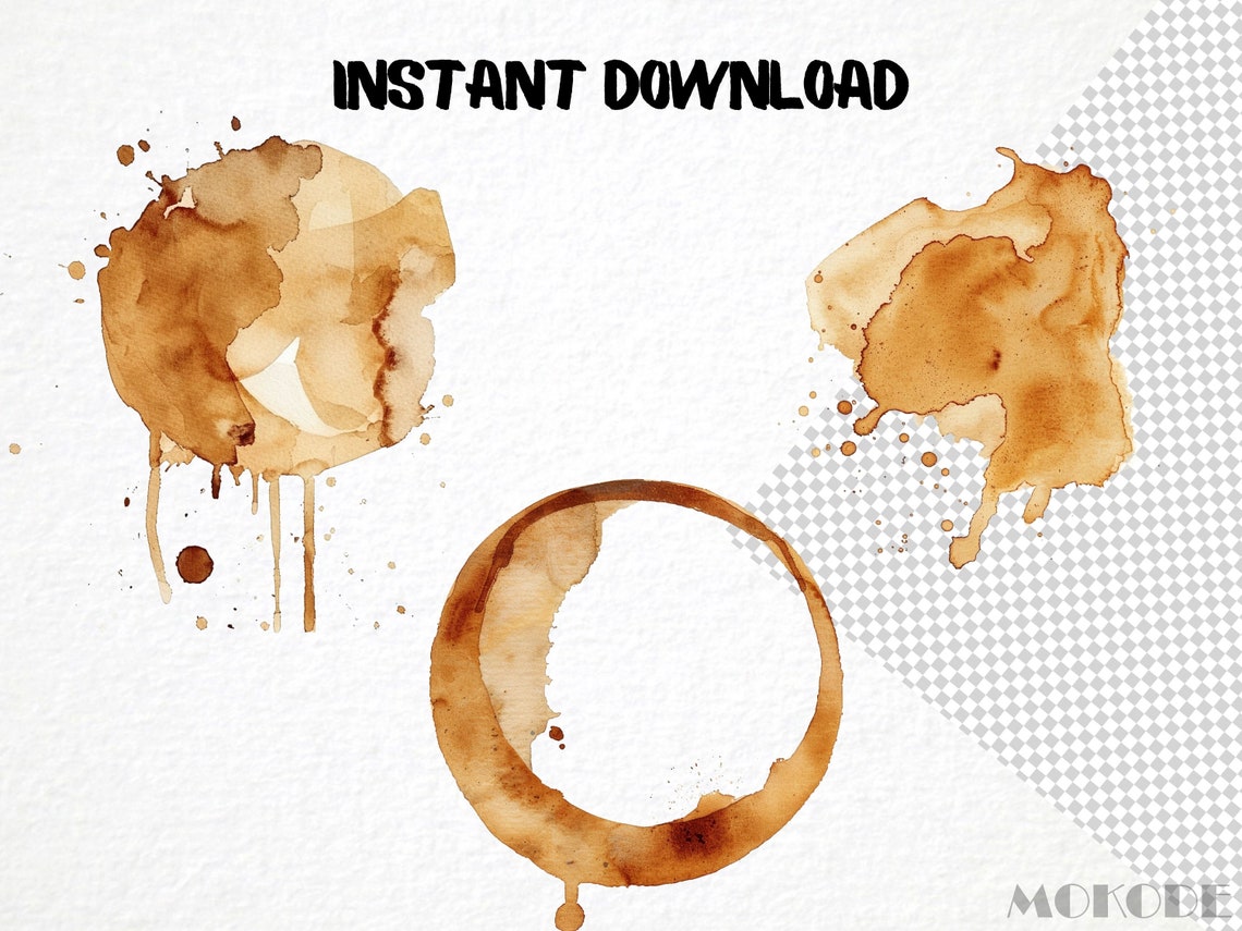 Watercolor Coffee Stains Clipart, Cafe Prints (21 PNG) (digital ...