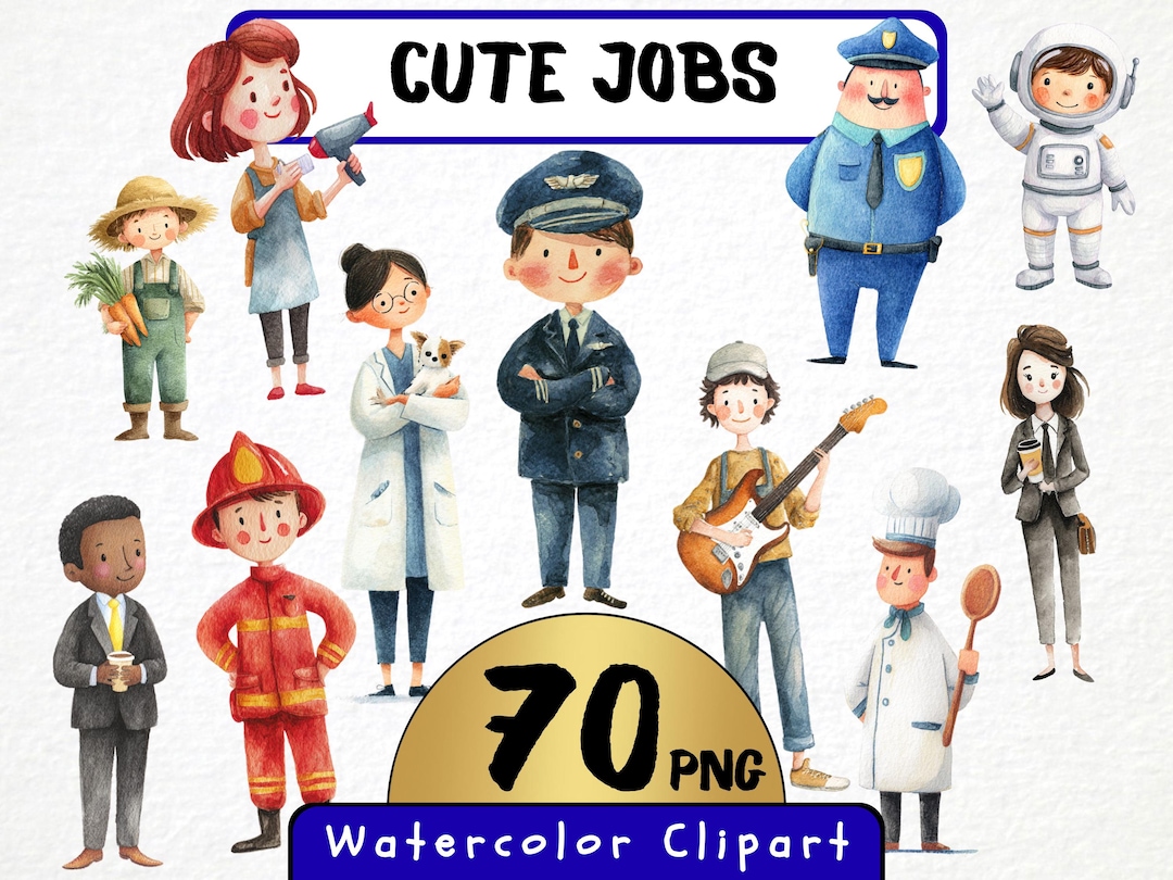 Cute Jobs Watercolor Clipart, Profession Character Illustrations (70 ...