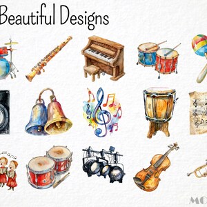 School Musical Clipart 33 Png, Watercolor Kids Instruments, Piano Png ...