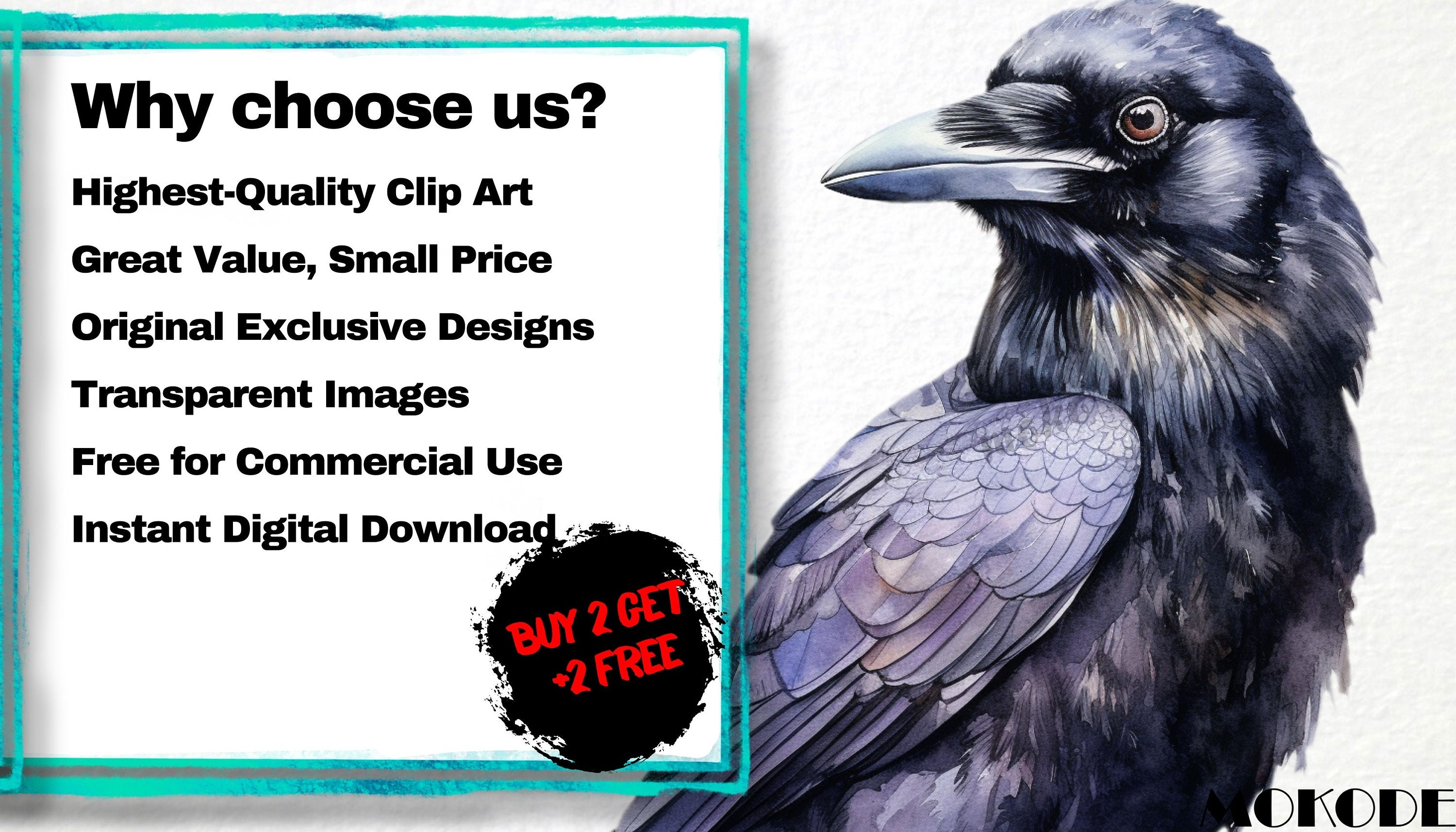 Watercolor Crow Bird Clipart, Set of 10, Halloween Raven Graphics ...