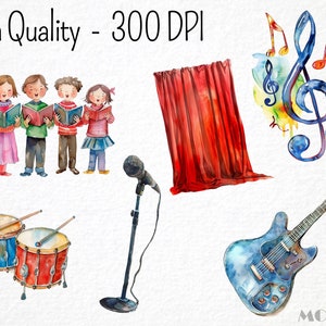 School Musical Clipart 33 Png, Watercolor Kids Instruments, Piano Png ...