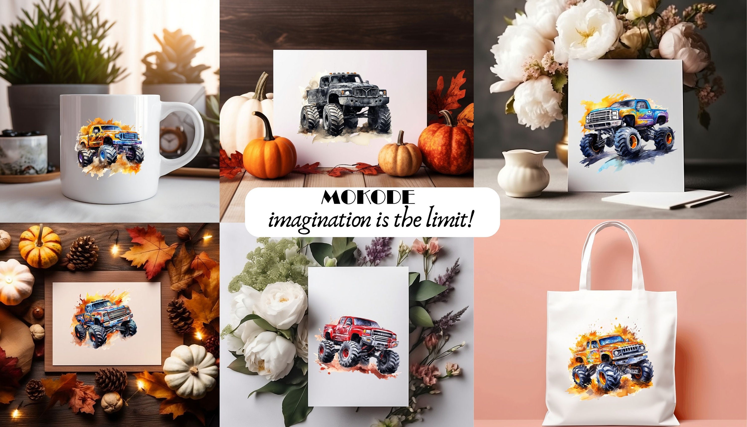 Watercolor Monster Truck Clipart Set of 22 Boy Nursery Car - Etsy