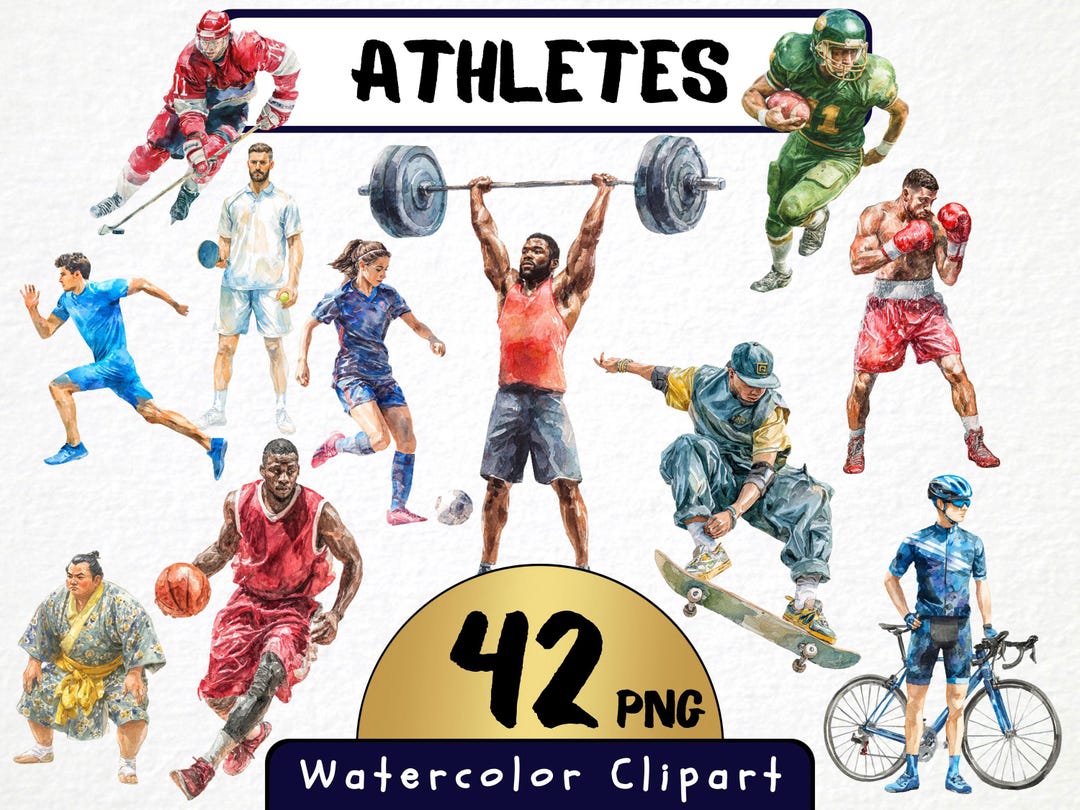 Athletes Clipart 42 PNG, Watercolor Sports People, Fitness Boxer ...
