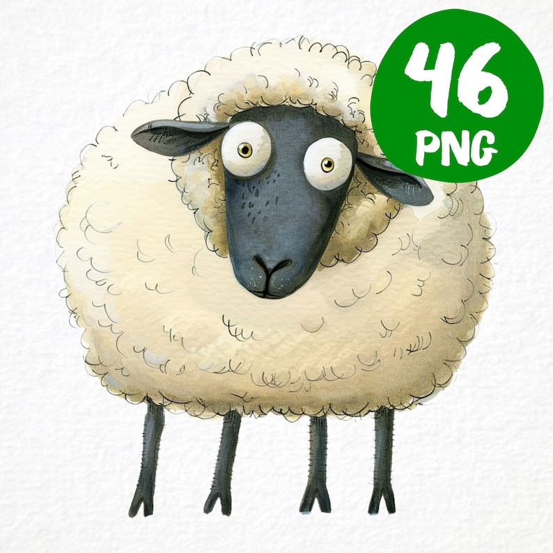 Funny Farm Animals Clipart, Watercolor Caricature Pets (PNG, Digital ...