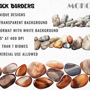 Watercolor Rock Borders - 56 Clipart Bundle, DIY Stone Graphics ...