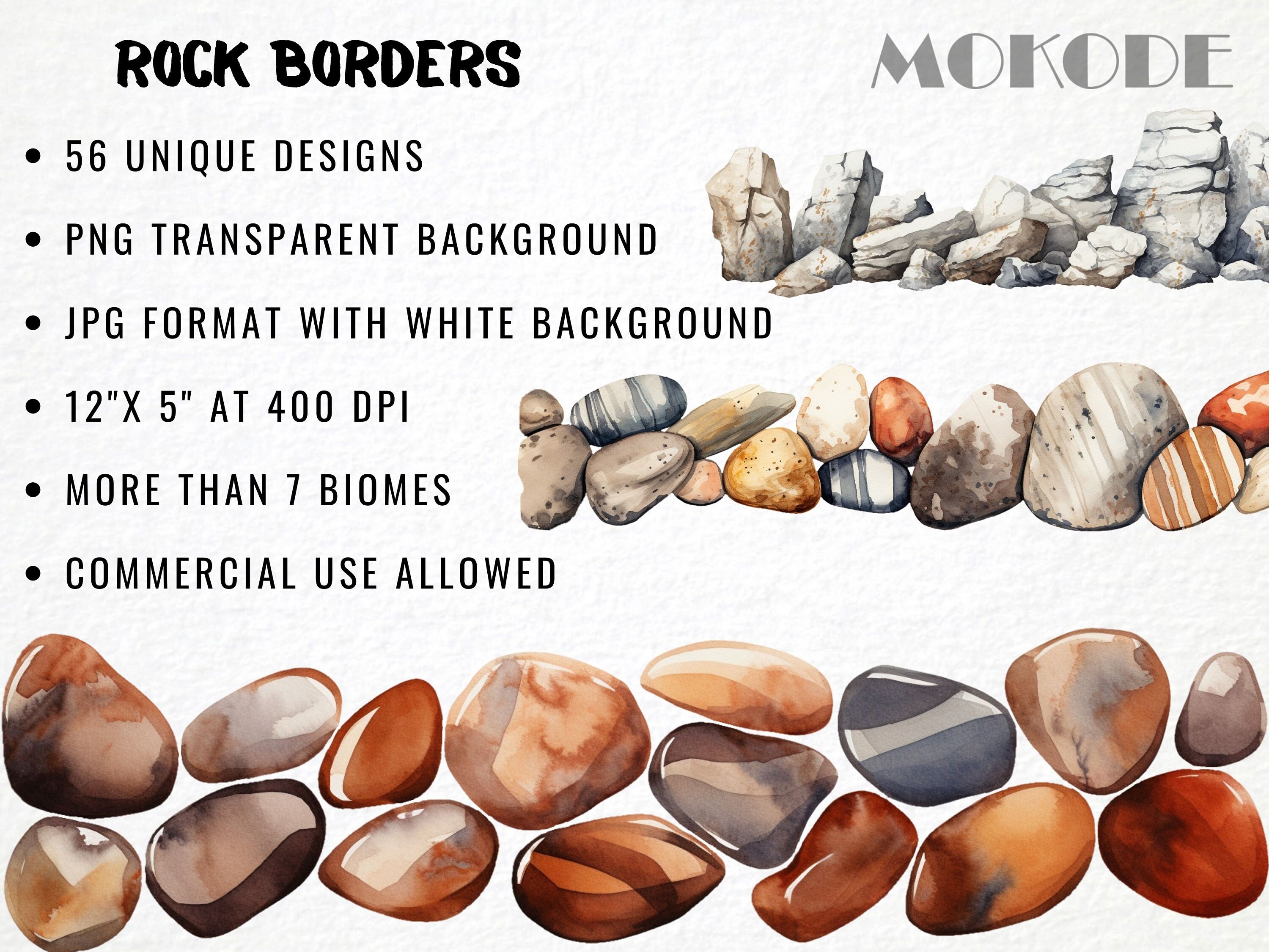 Watercolor Rock Borders - 56 Clipart Bundle, DIY Stone Graphics ...