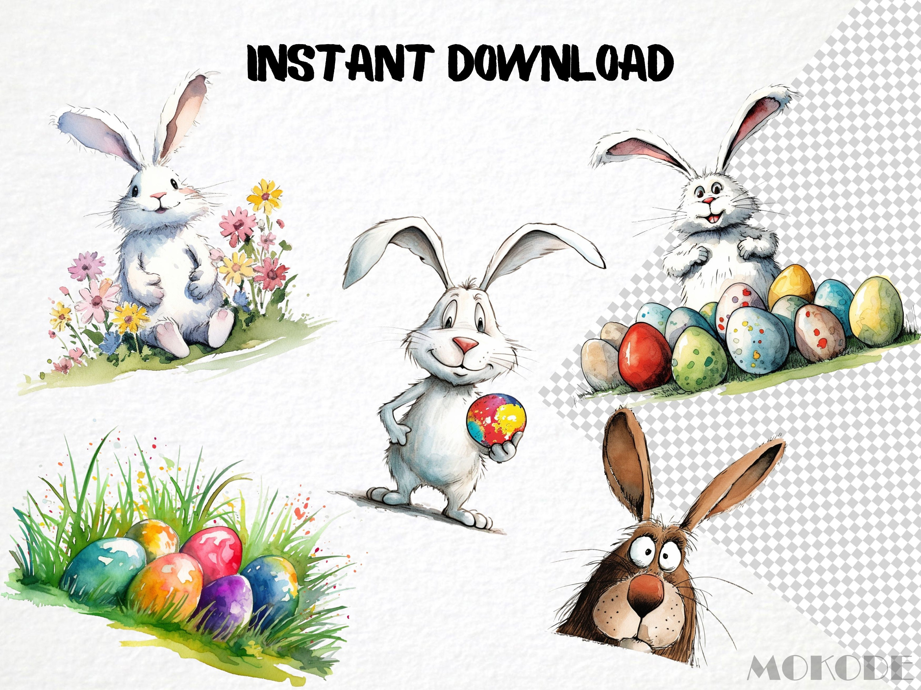 Funny Easter Bunny Clipart 33 Png, Cute Caricature Easter Egg, Quirky ...