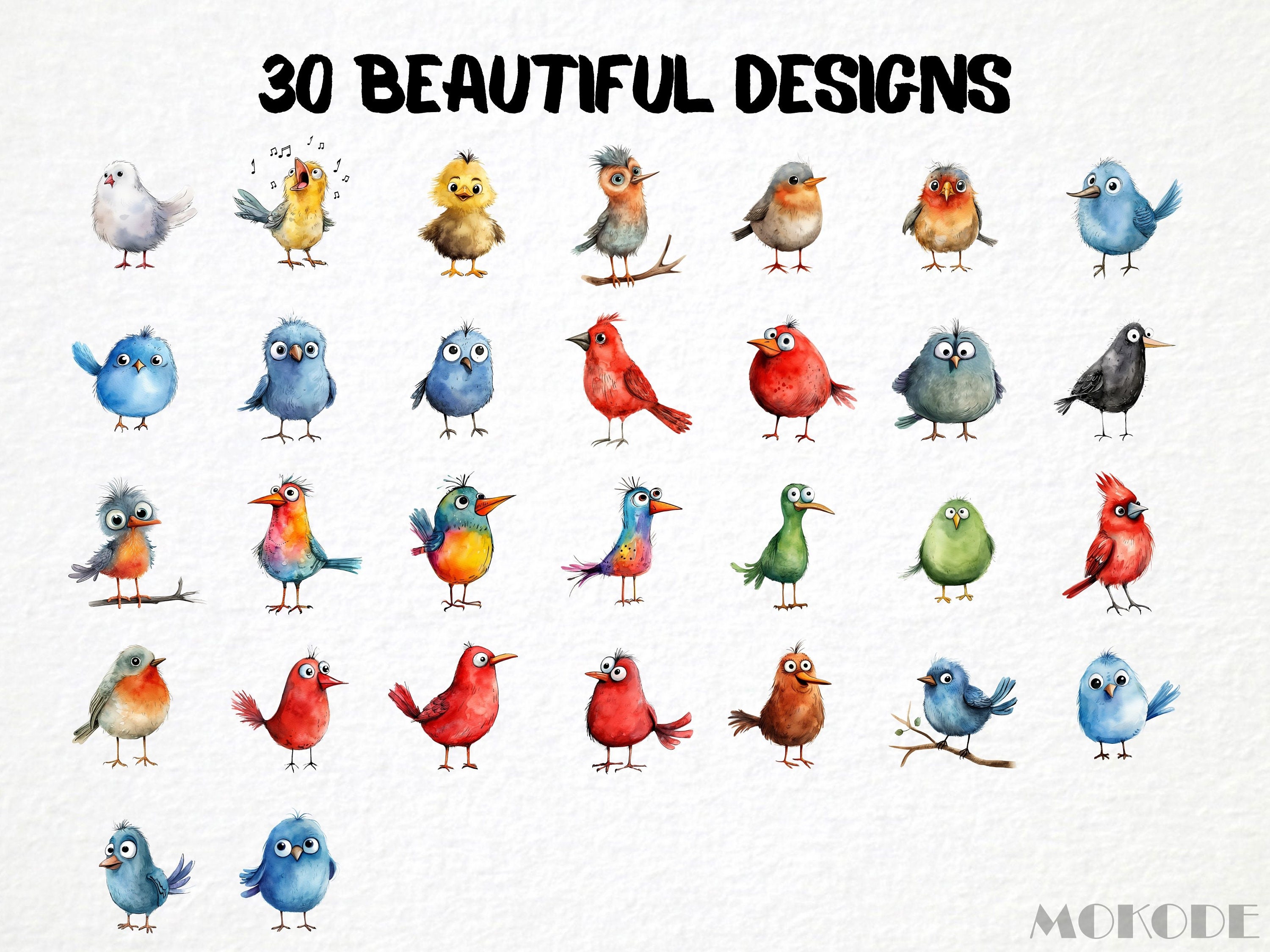 Funny Little Birds Clipart 30 Png, Cute Caricature Birds, Quirky Bird ...