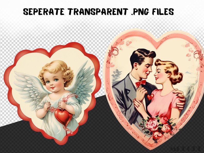 Vintage Valentine's Day Clipart Bundle, Watercolor Retro Love Graphics ...