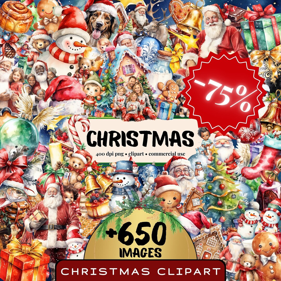 Watercolor Christmas Clipart Mega Bundle, Set of 650, Christmas PNG ...