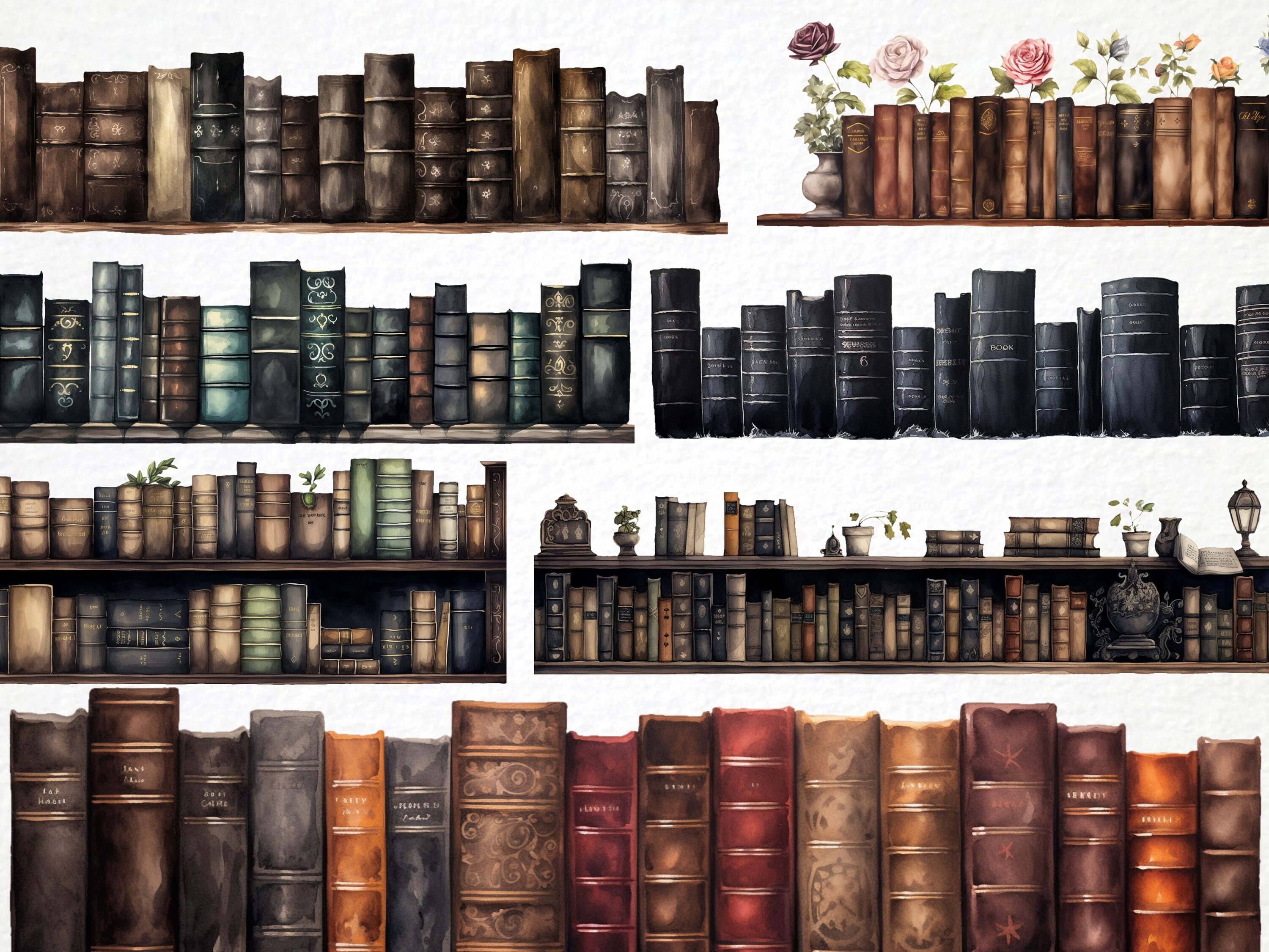 Watercolor Book Border Clipart – Library Bookshelf Graphics (62 PNG) - Etsy