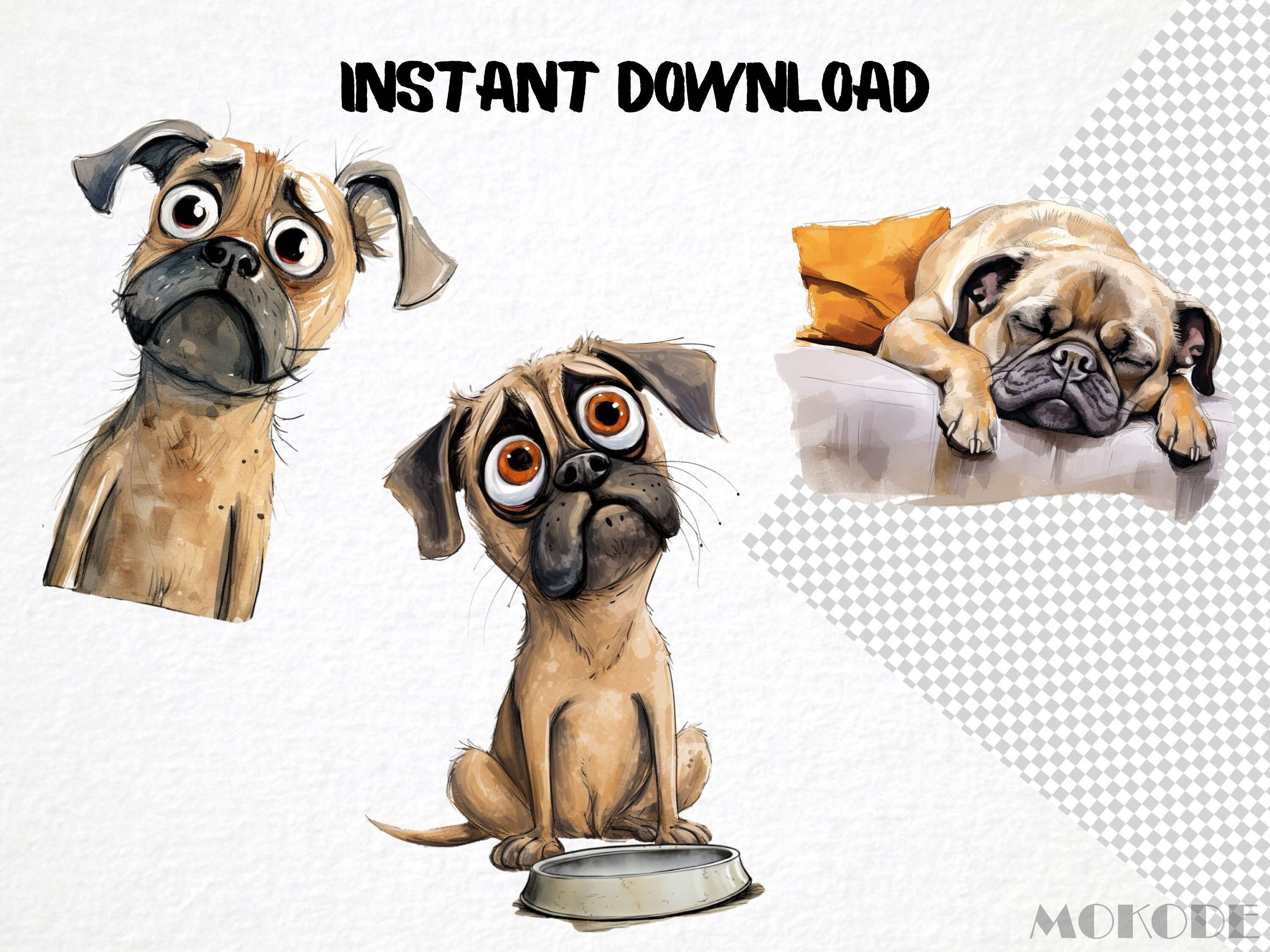Funny Pug Watercolor Clipart, Caricature Dogs (digital Download) - Etsy