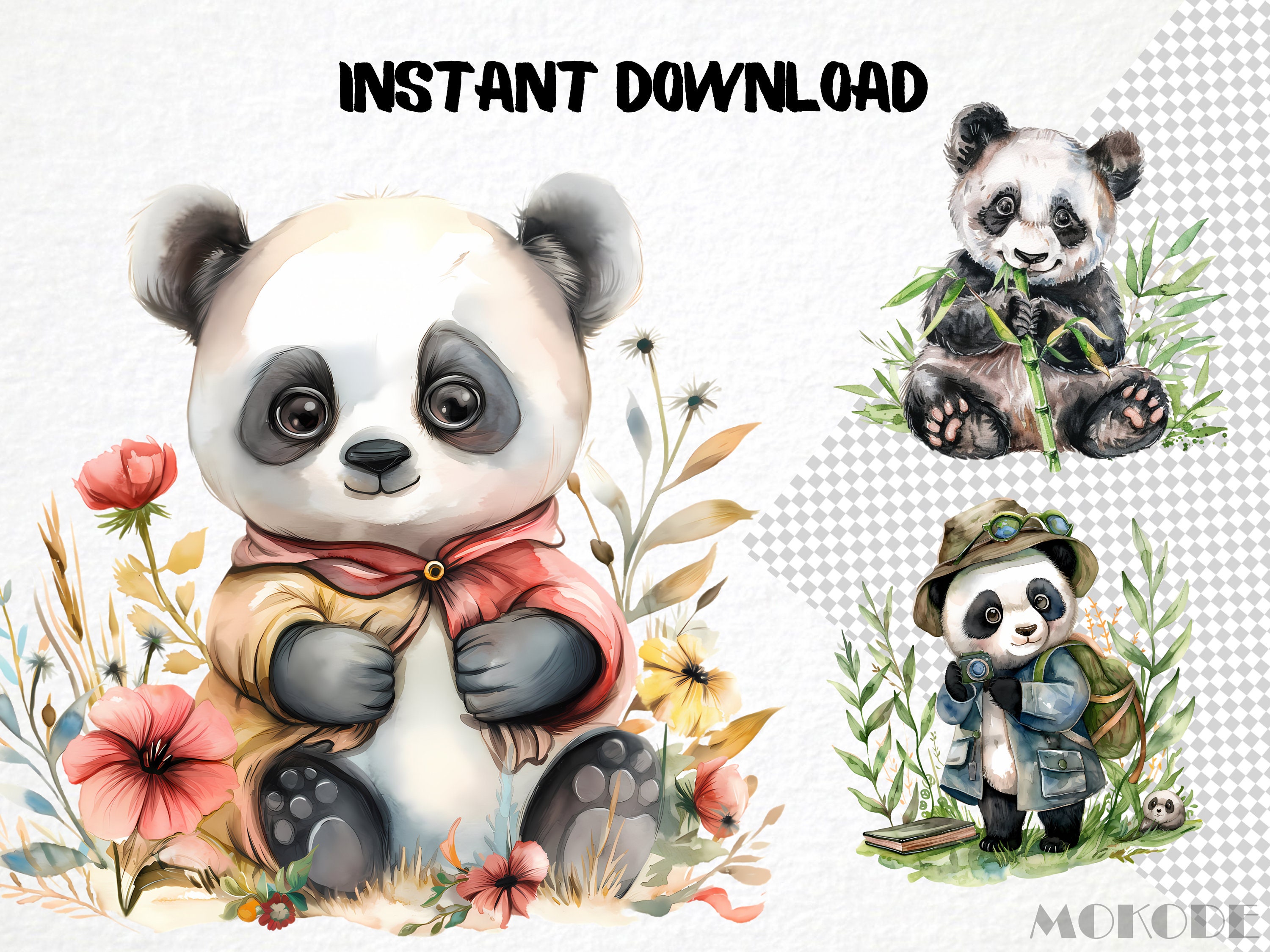 Watercolor Baby Panda Clipart, Cute Kids Illustration (36 PNG) - Etsy